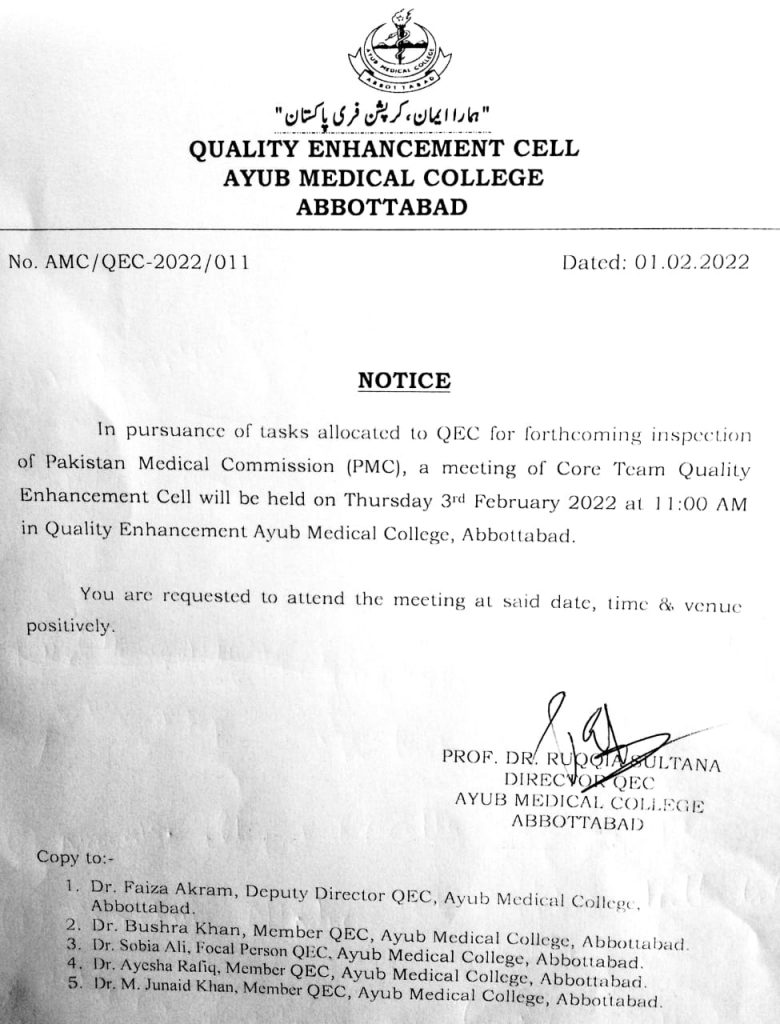 QEC Notice Board – Ayub Medical College, Abbottabad.